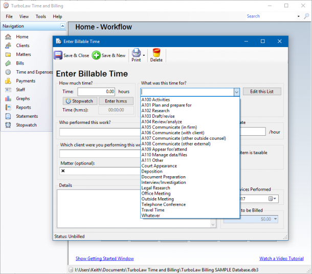 Legal Time Recording and Billing with TurboLaw Software