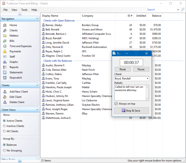 Legal Time Recording and Billing with TurboLaw Software