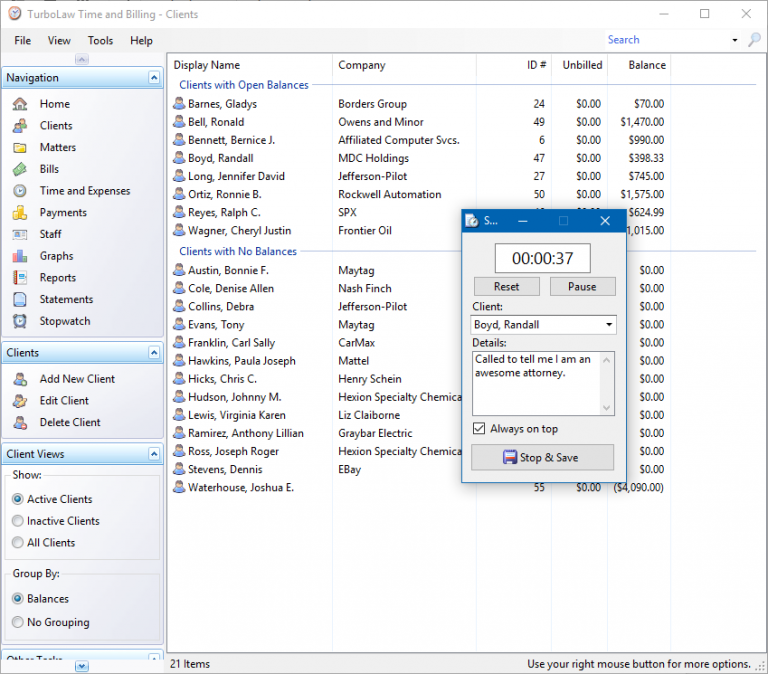 Legal Time Recording and Billing with TurboLaw Software